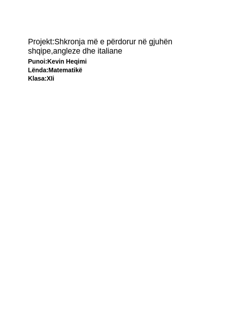 Projekt:Shkronja Më e Përdorur Në Gjuhën Shqipe, Angleze Dhe Italiane | PDF