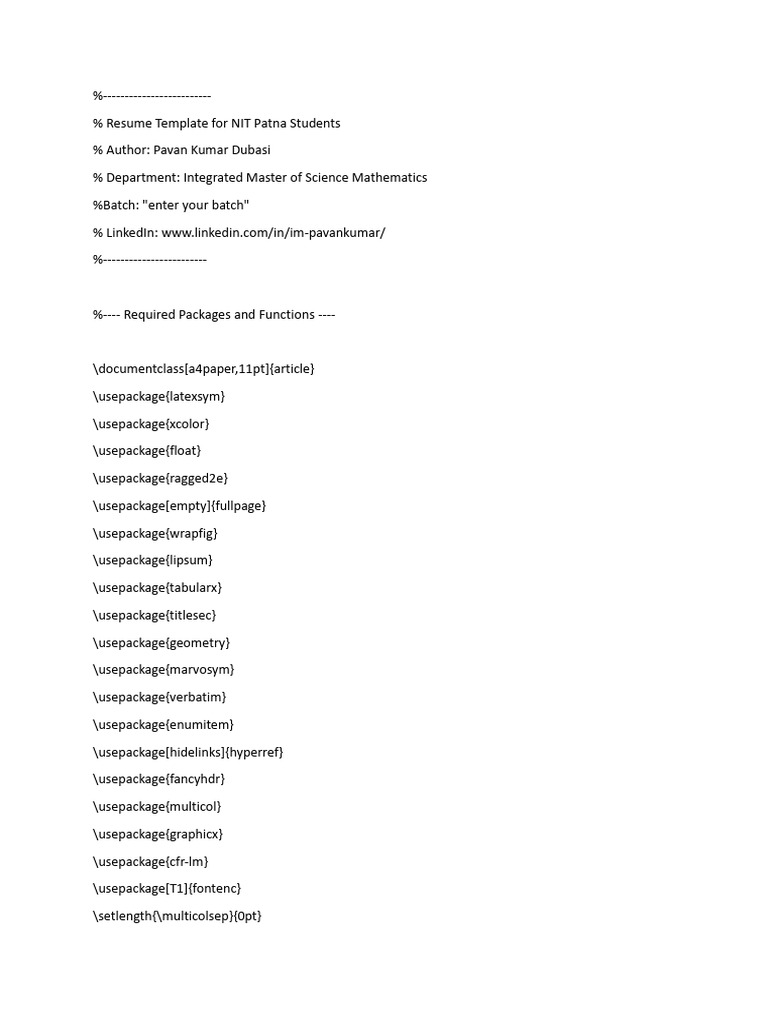 Resume Template For NIT Patna Students | PDF | Information Technology ...