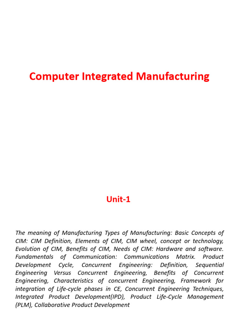 CIM Unit 1 | PDF | Product Lifecycle | Business