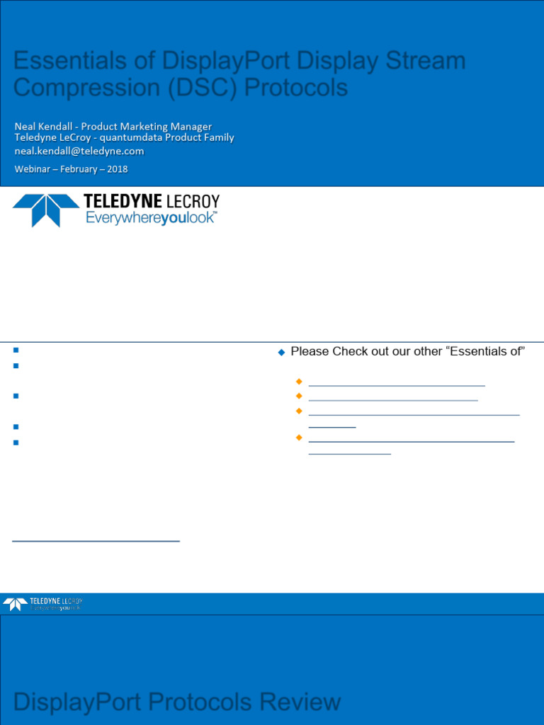 Displayport DSC Protocols Webinar | PDF | Data Compression | Video