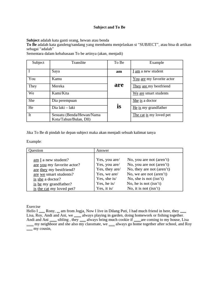 Subject and To Be | PDF