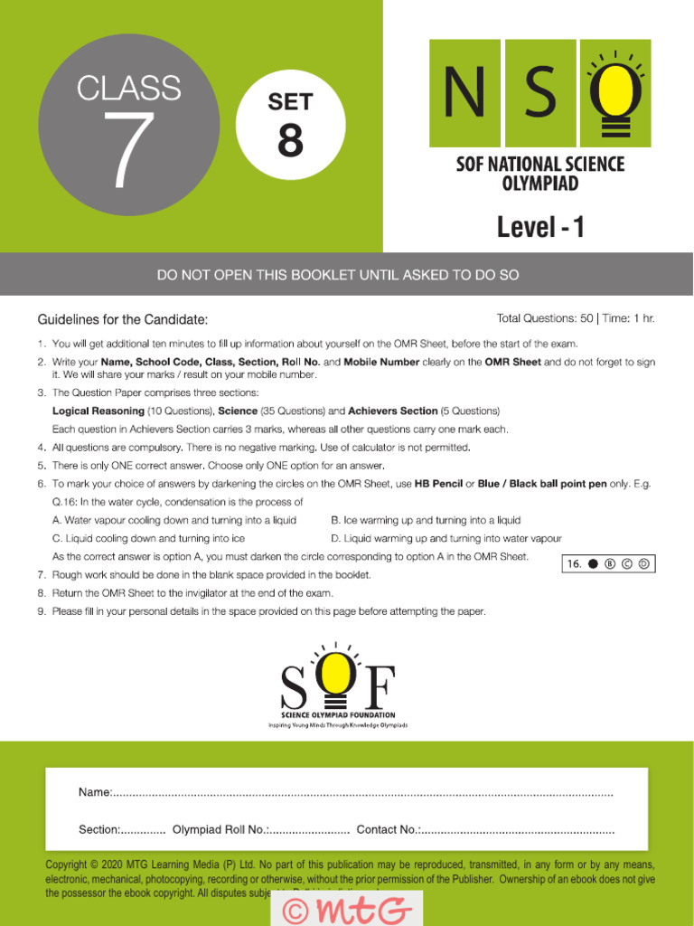 Nso Level1 Class 7 Set 8 | PDF | Leaf | Energy Development
