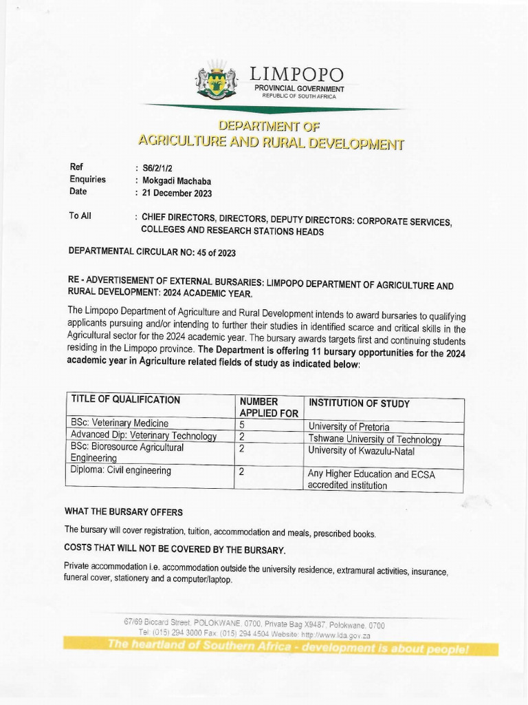 Re-Advertisement of External Bursaries For 2024 Academic Year | PDF