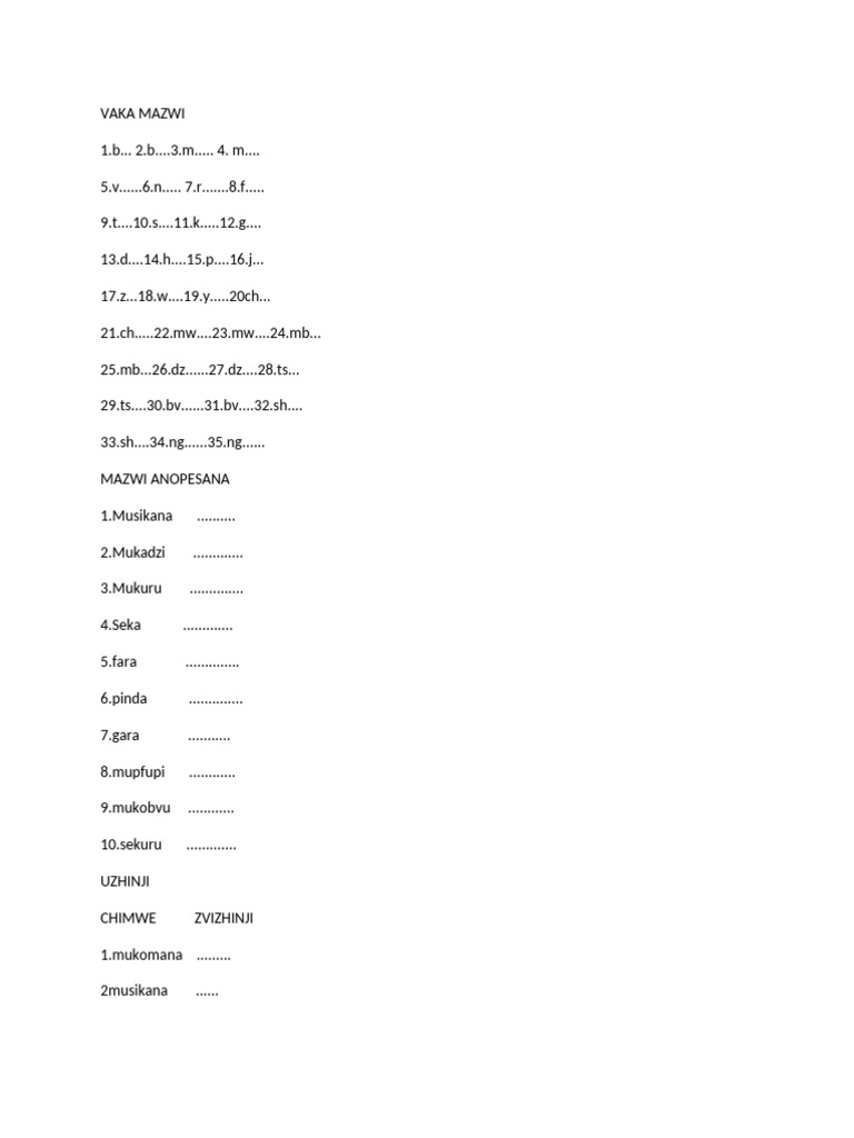 VAKA MAZWI-WPS Grade 1 Holiday Worke | PDF