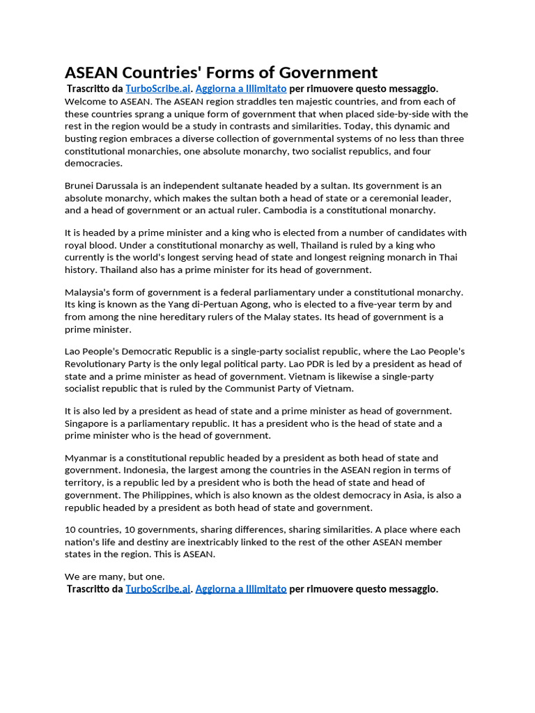 ASEAN Countries' Forms of Government | PDF | Monarch | Monarchy