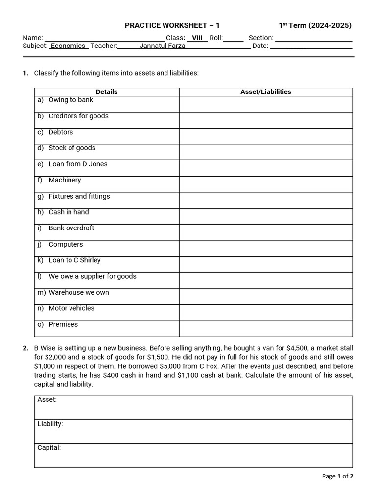 VIII Economics PWS 1 | PDF