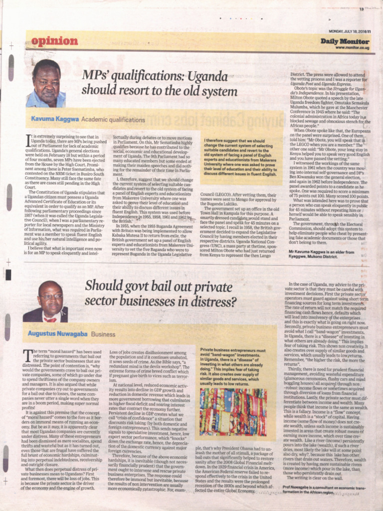 MPs Qualification Uganda Should Resort To The Old System | PDF