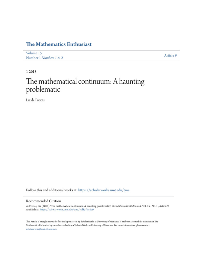 The Mathematical Continuum - A Haunting Problematic | PDF | Charles Sanders Peirce | Real Number