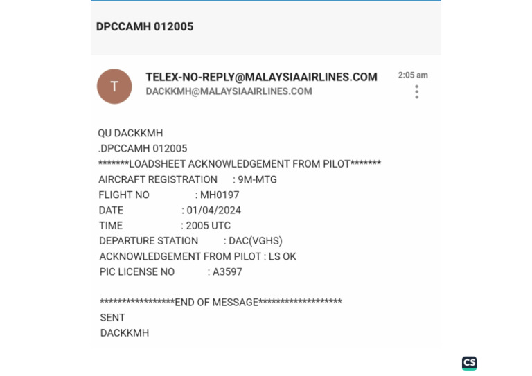 Loadsheet Acknowledgement Frome Captain | PDF