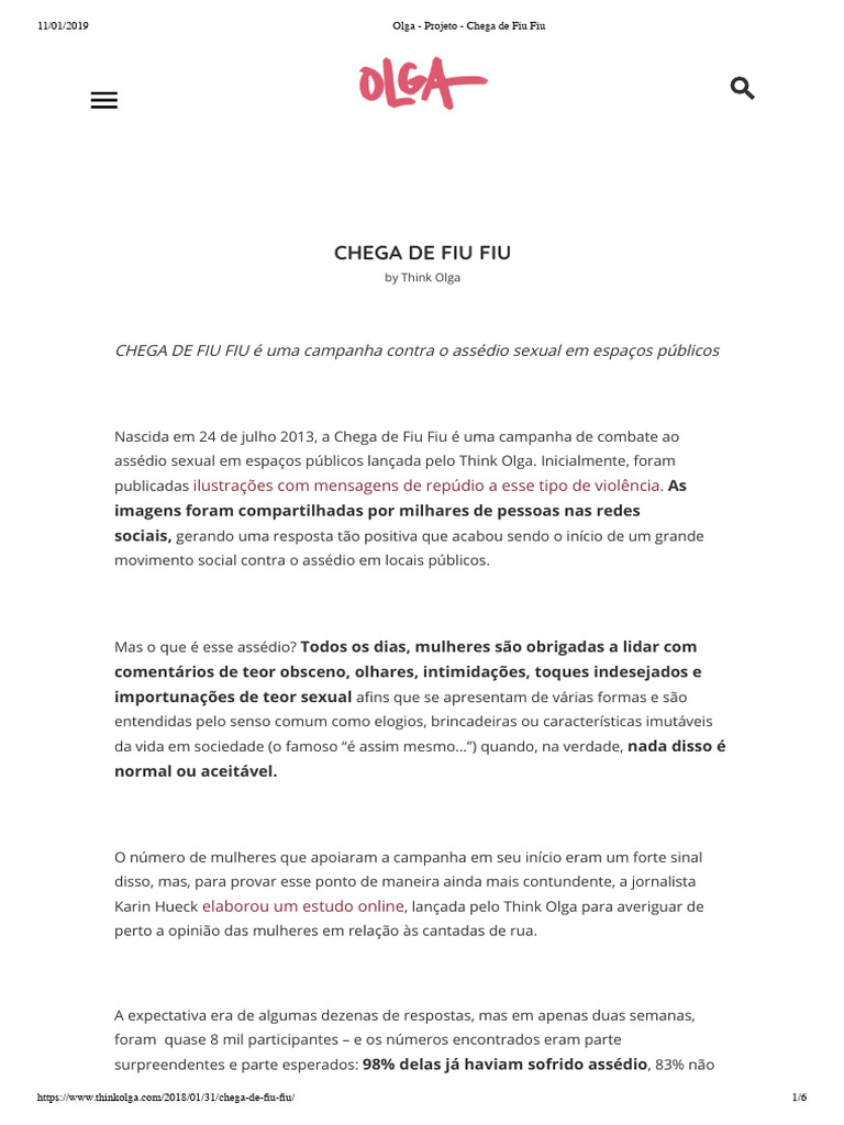 Olga Projeto Chega de Fiu Fiu | PDF