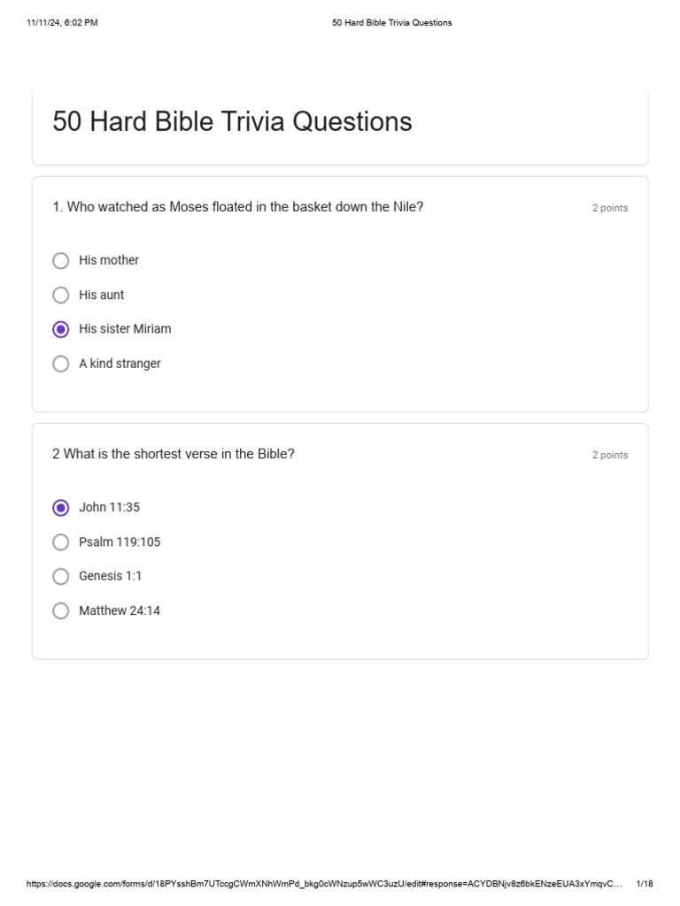 50 Hard Bible Trivia Questions | PDF | Jesus | Religious Belief And ...