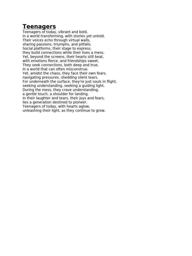 Teenagers Poem | PDF | Wellness | Poetry