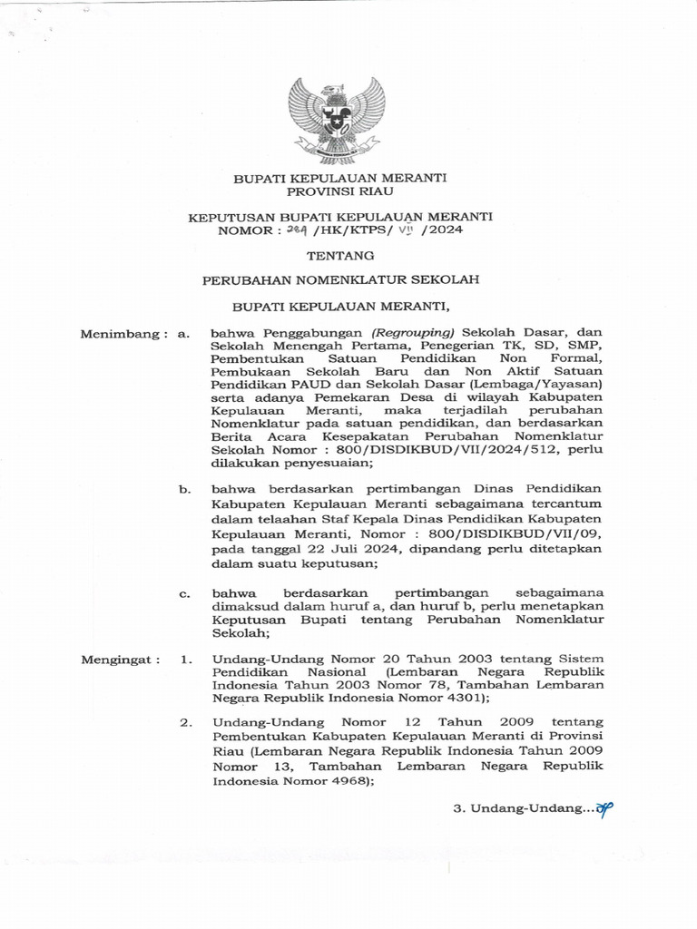 SK Nomenklatur Kec. Pulau Merbau | PDF