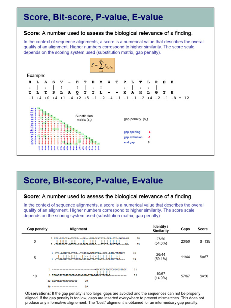 @. Sf. Score, Bit-Score, P-Value, E-Value | PDF | Sequence Alignment | Blast
