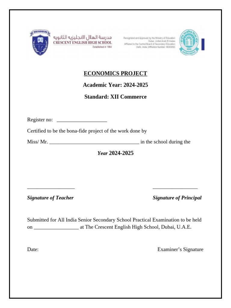 XII Commerce Economics Project | PDF | Business | Finance & Money ...