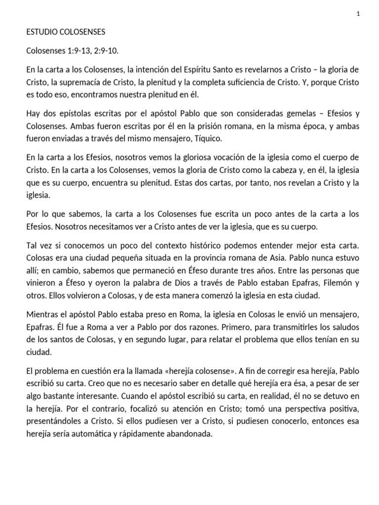 Estudio Colosenses | PDF | Cristo (título) | Epístola a los efesios