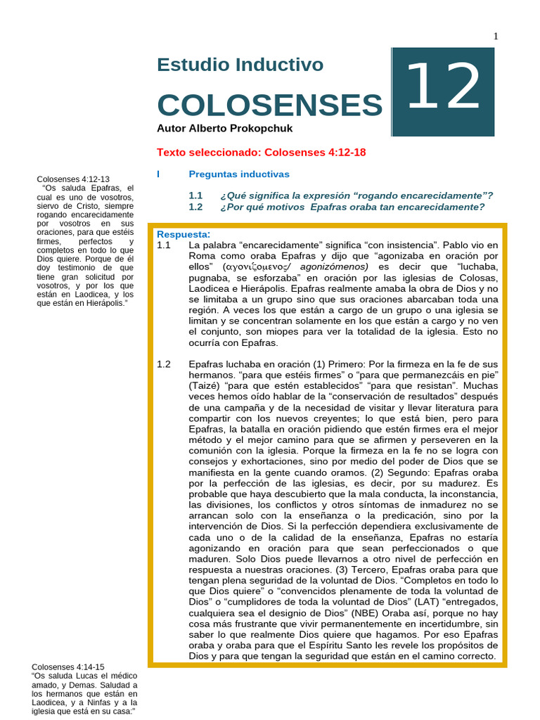 Oraciones de Epafras en Colosenses | PDF | Pablo el apóstol | Oración