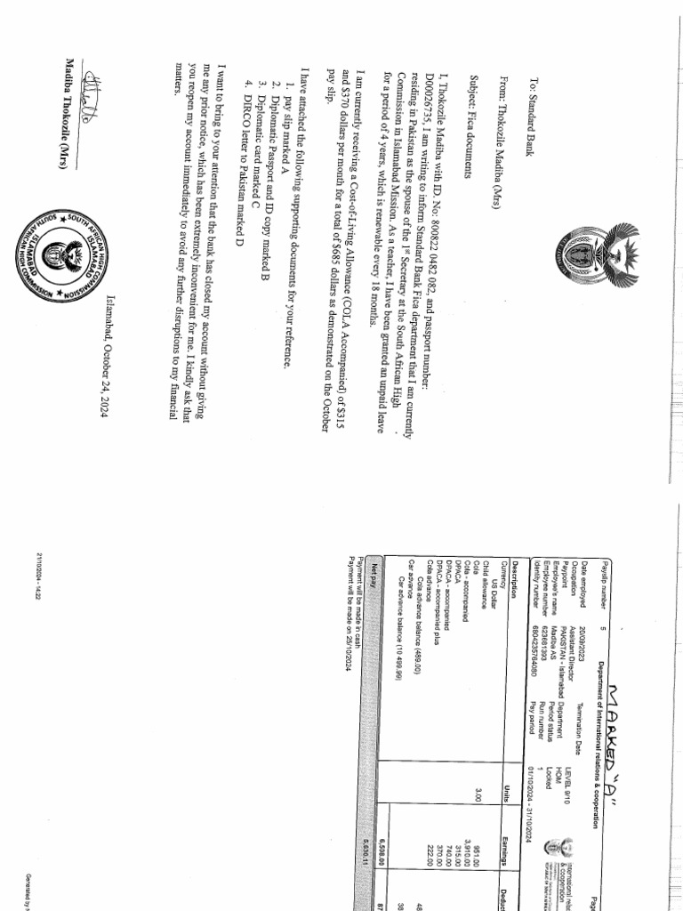 Madiba T Documents For Fica | PDF