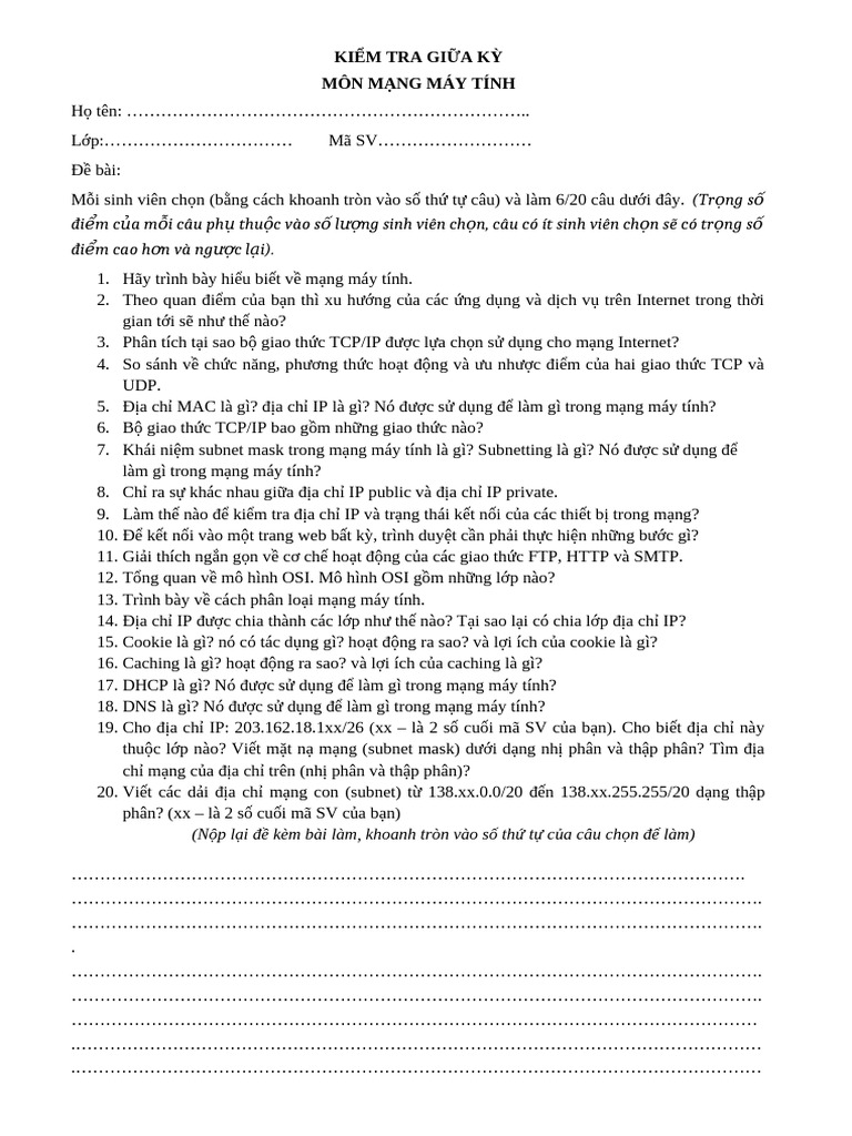 Bai Kiem Tra Giua Ky | PDF