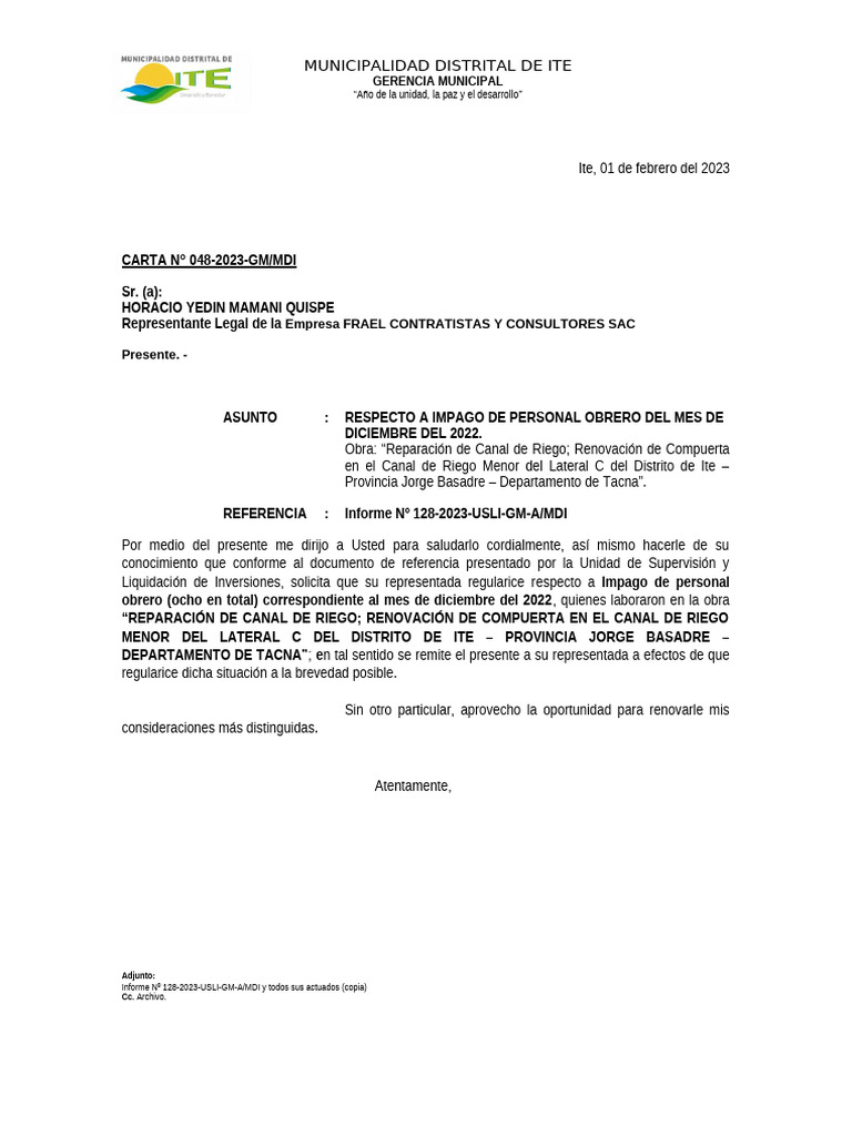 Carta #048-2023 | PDF