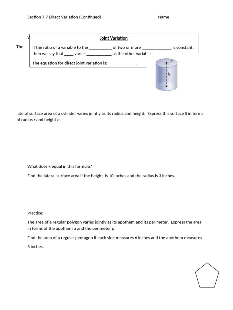 Section 7.7 Joint and Combined Variation | PDF | Area