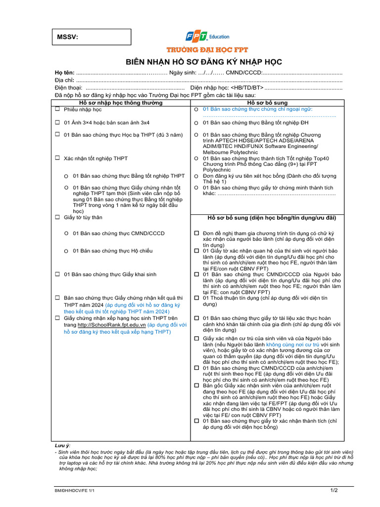 Bien Nhan Ho So Dang Ky Nhap Hoc v6 2024-17-1808 | PDF
