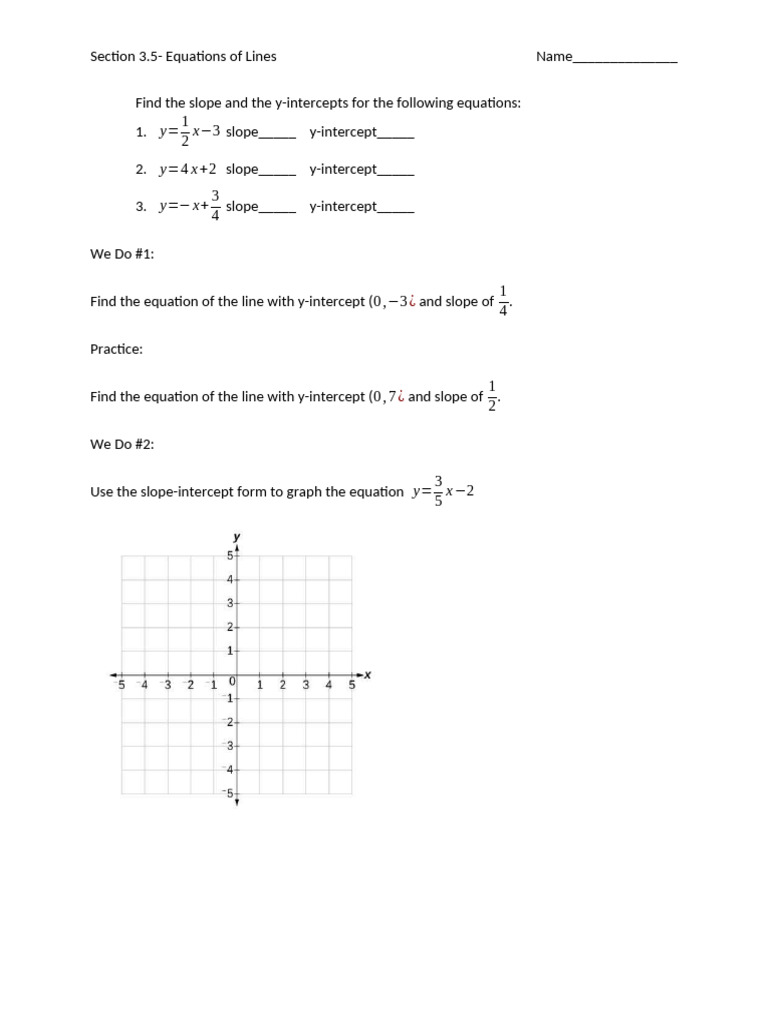 Algebra Line Equations Practice | PDF | Graph Theory | Mathematical ...