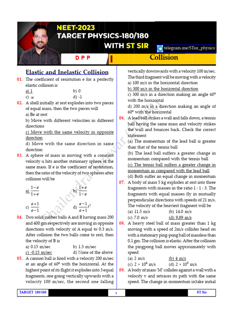 Collision DPP | PDF | Collision | Physical Quantities Collision DPP | PDF | Collision | Physical Quantities
