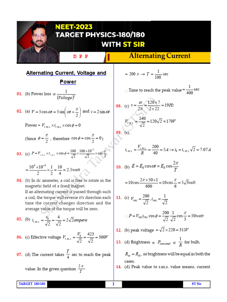 AC DPP Solution | PDF | Alternating Current | Inductor