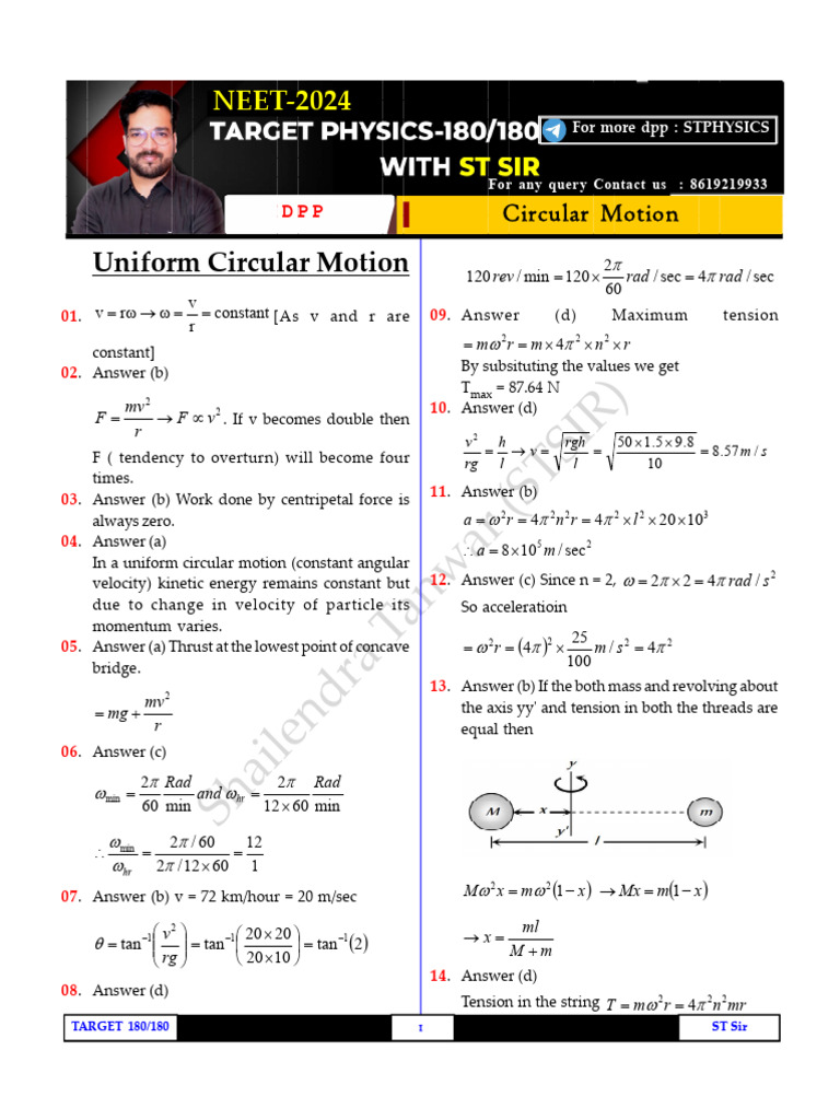 Circular Motion DPP Solution | PDF | Acceleration | Velocity Circular Motion DPP Solution | PDF | Acceleration | Velocity