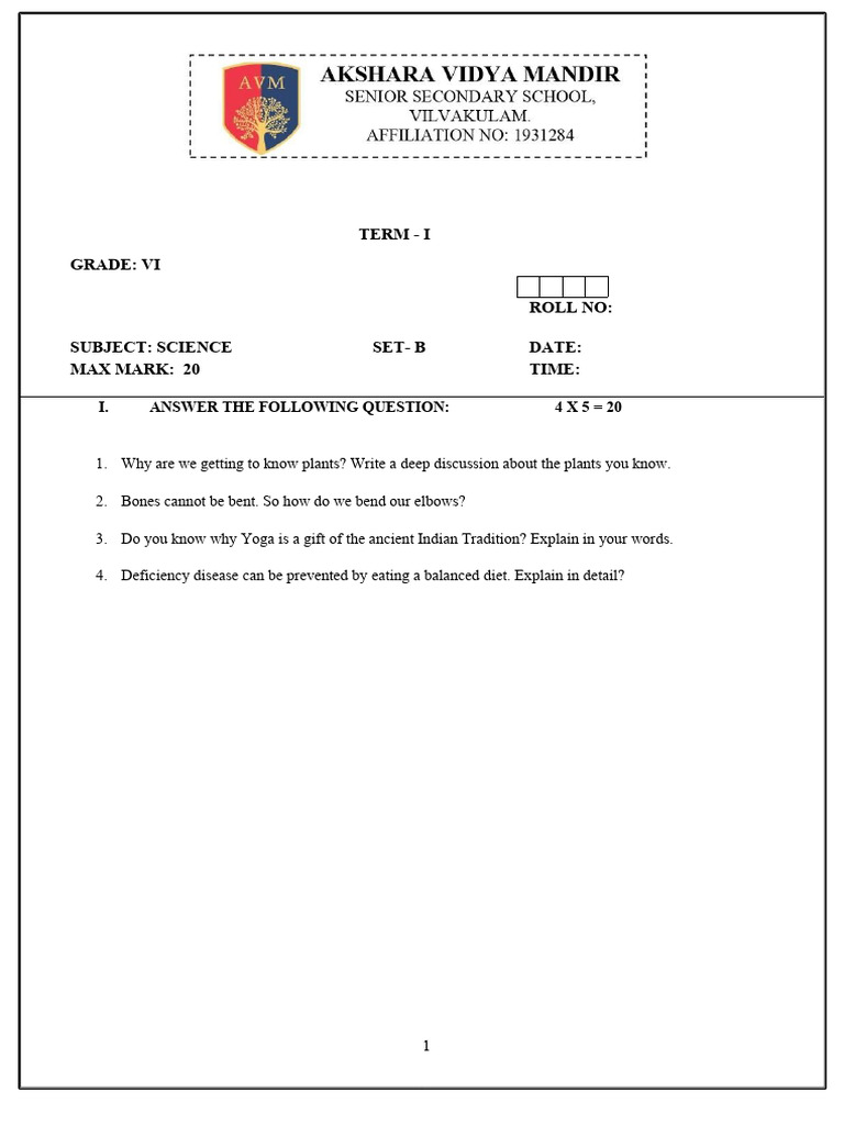 Rev Grade VI TERM-1 Set - B-1 | PDF
