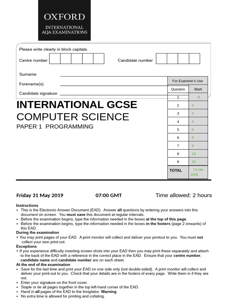 Gcse Computer Science Unit1 Answer Booklet Jun19 | PDF | Computing | Computer Programming