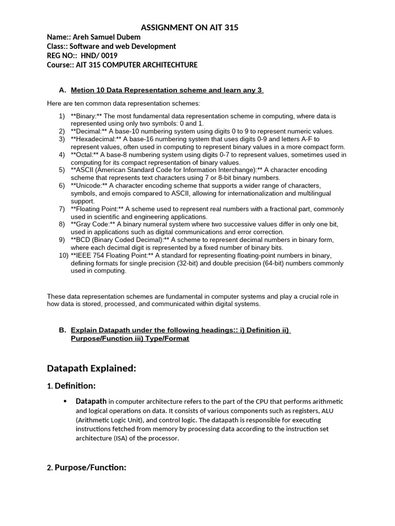 Assignment 2 On AIT 315... Computer Architecture | PDF | Central Processing Unit | Computing