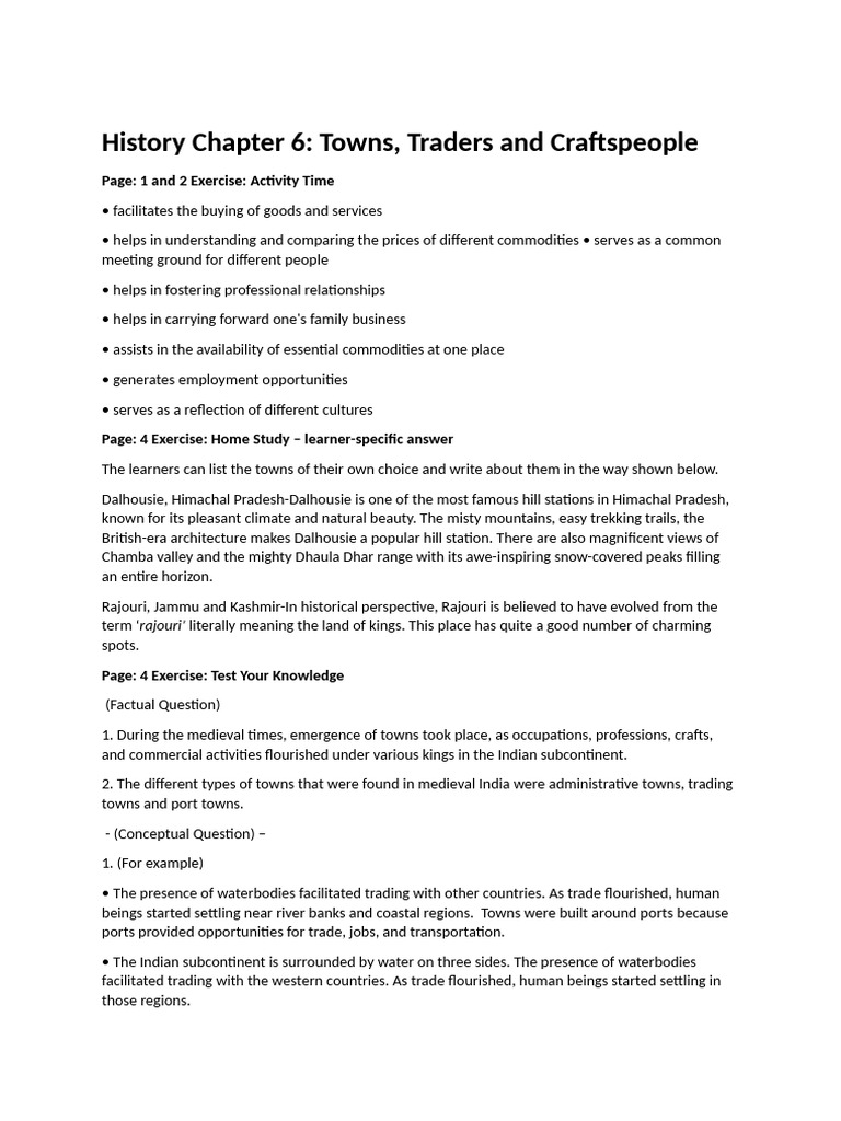 Town - Traders and Craftperson | PDF | Trade | Barter