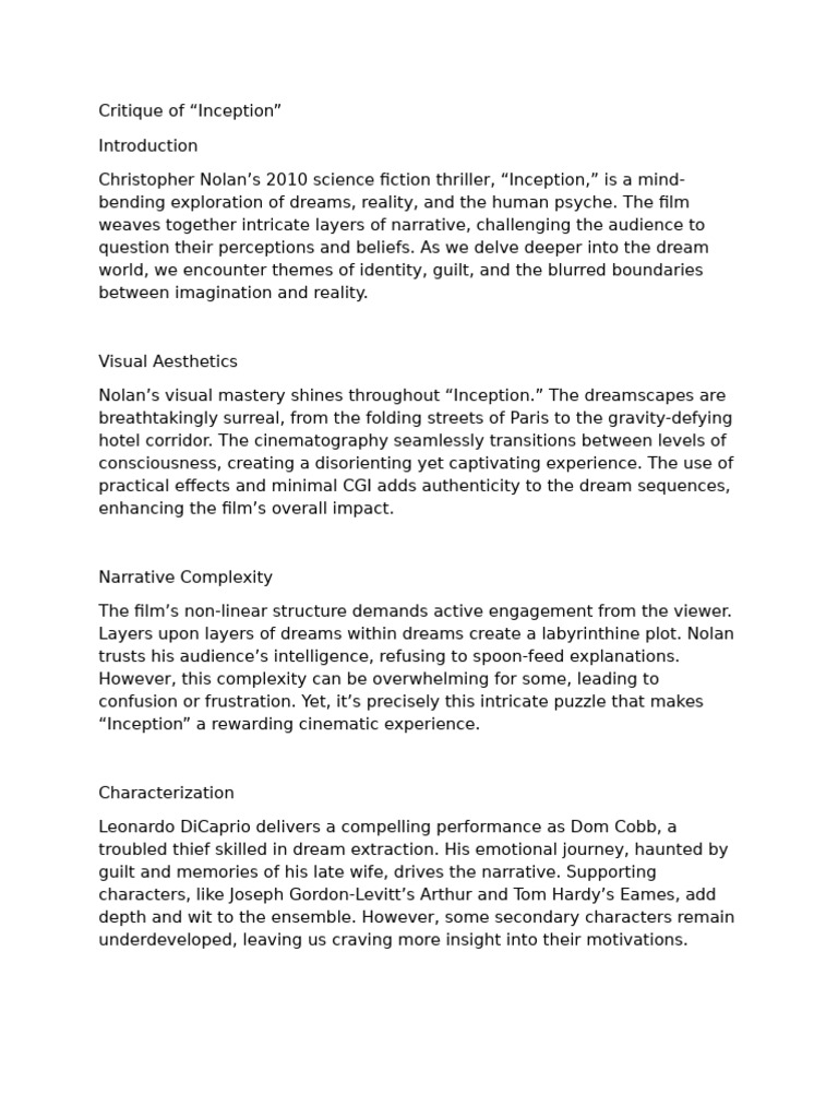 Critique of Inception | PDF