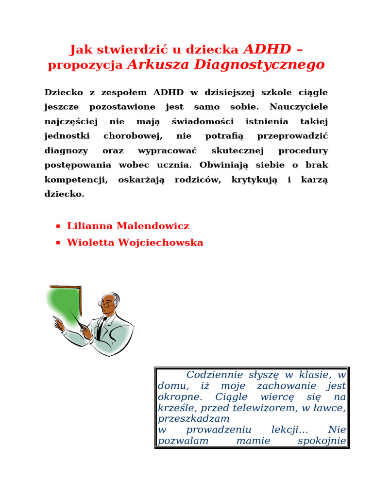 Adhd-Arkusz Diagnostyczny | PDF