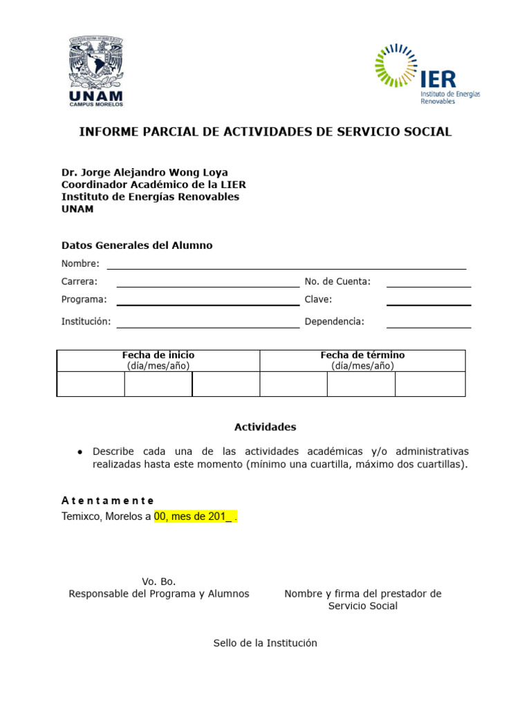Formato de Informe Parcial de Actividades | PDF