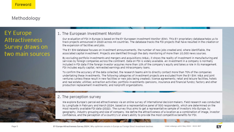 EY Europe Attractiveness Survey Draws On Two Main Sources: Methodology ...