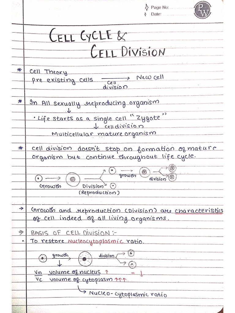 Cell Cycle and Cell Division - Handwritten Notes - Yakeen 2.0 2024 ...