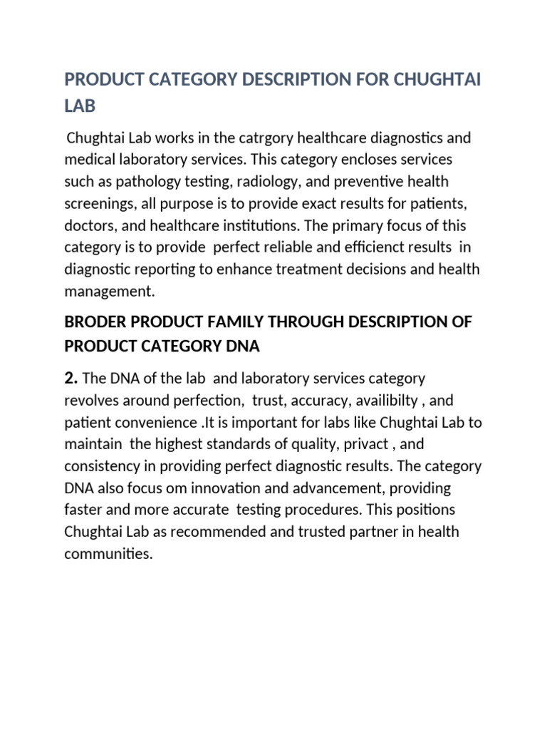 Product Category Description For Chughtai Lab | PDF | Wellness