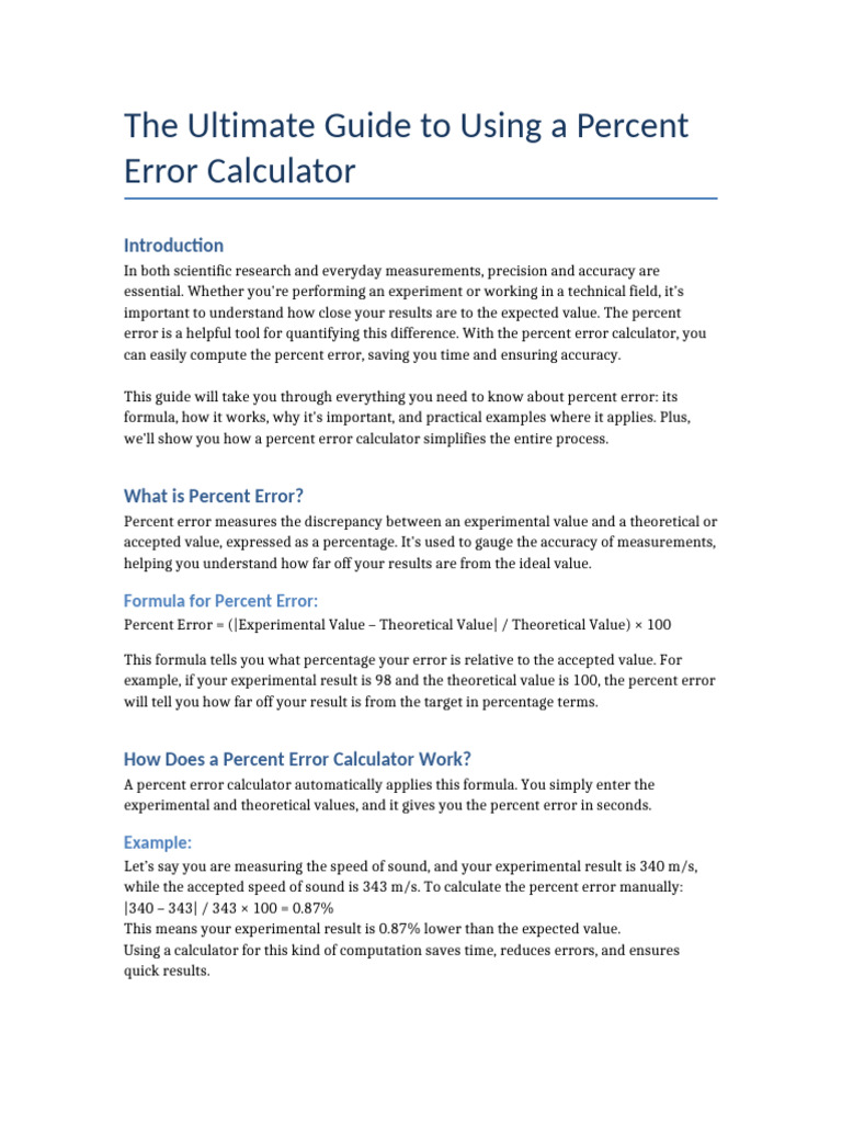 Percent Error Calculator Guide | PDF | Accuracy And Precision | Error