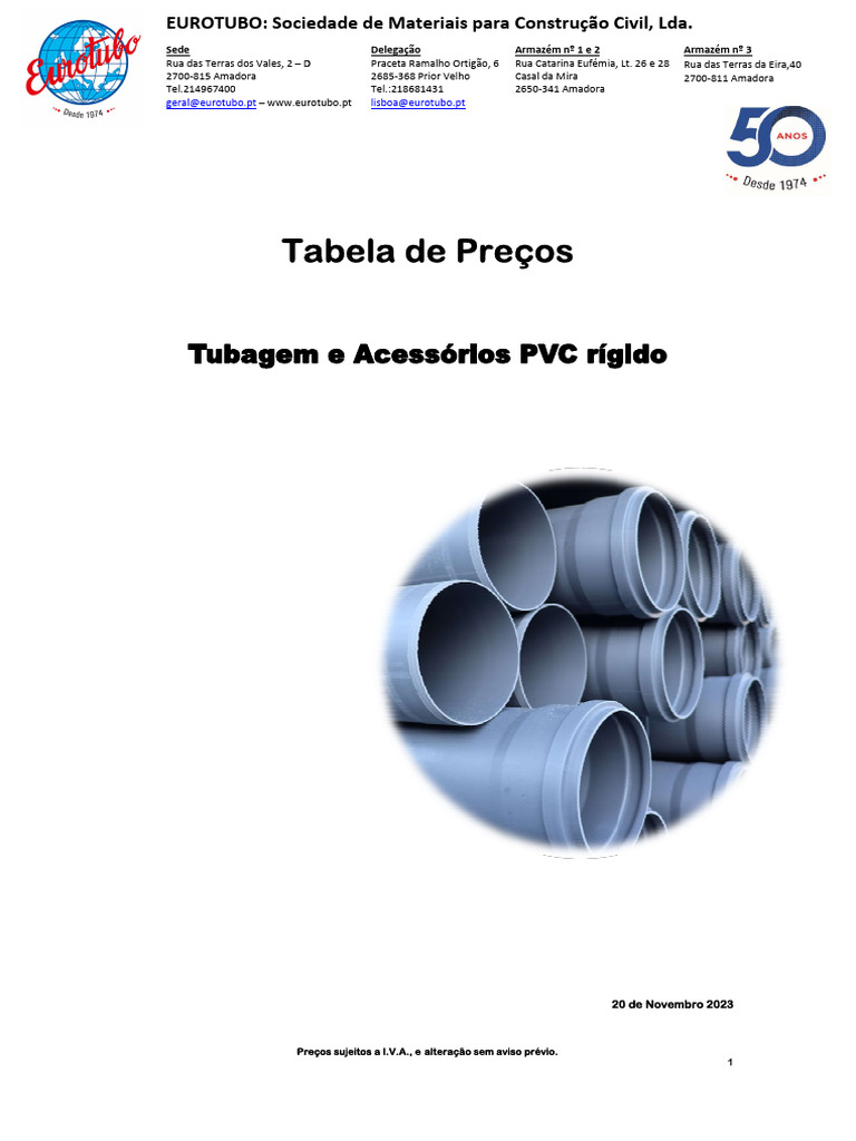 Tabela de Tubo e Acess. PVC 20-11-2023 | PDF | Plástico | Amorfo sólido