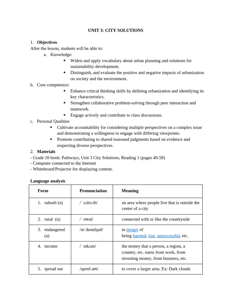 20.10 Unit 3 - Lesson Plan | PDF | Urbanization | Critical Thinking