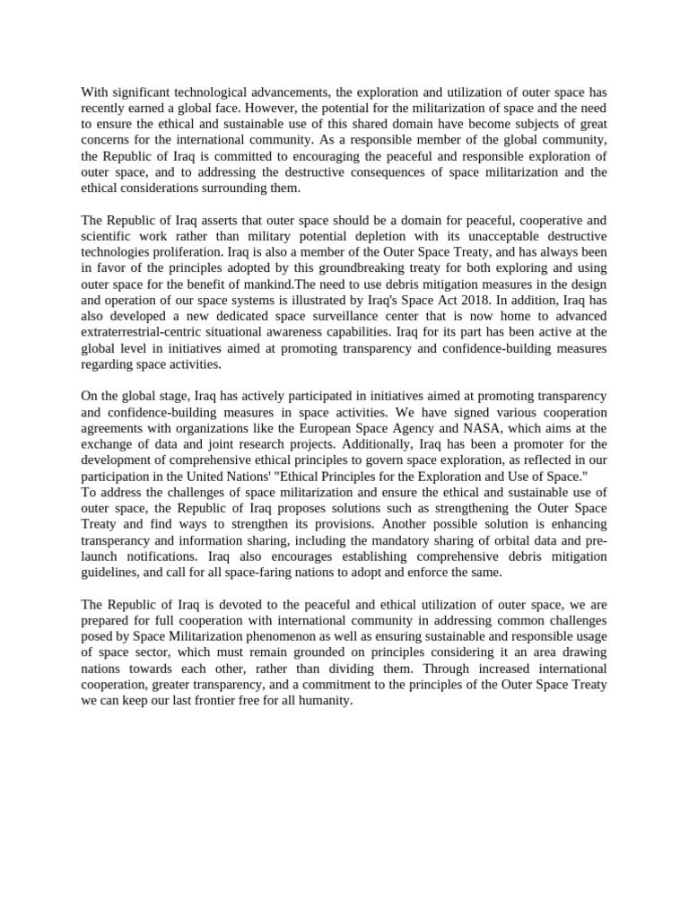 Position paper unoosa | PDF | Space Debris | Outer Space