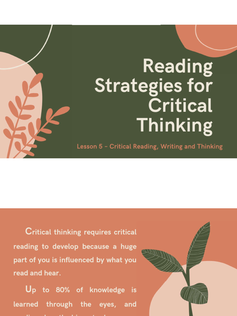 5 - Reading Strategies For Critical Thinking | PDF | Speed Reading | Reading Comprehension