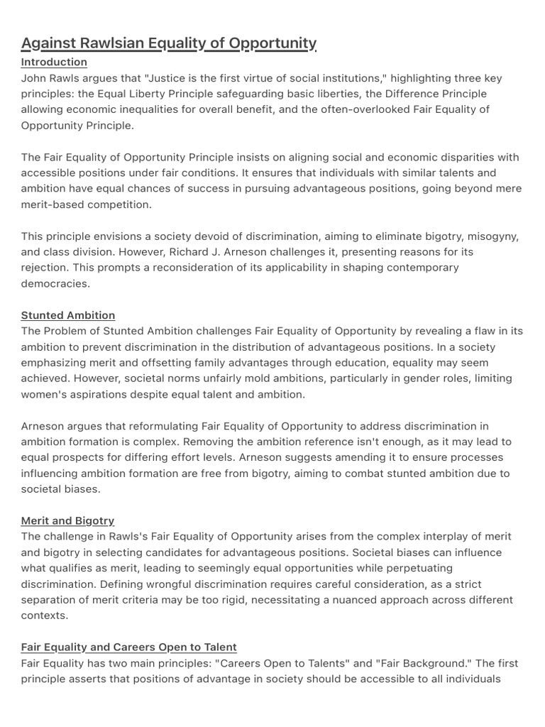 Against Rawlsian Equality of Opportunity | PDF | Equal Opportunity ...