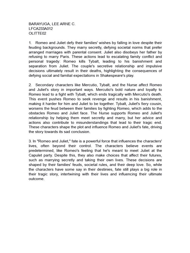 Barayuga - Romeo and Juliet | PDF | Social Science