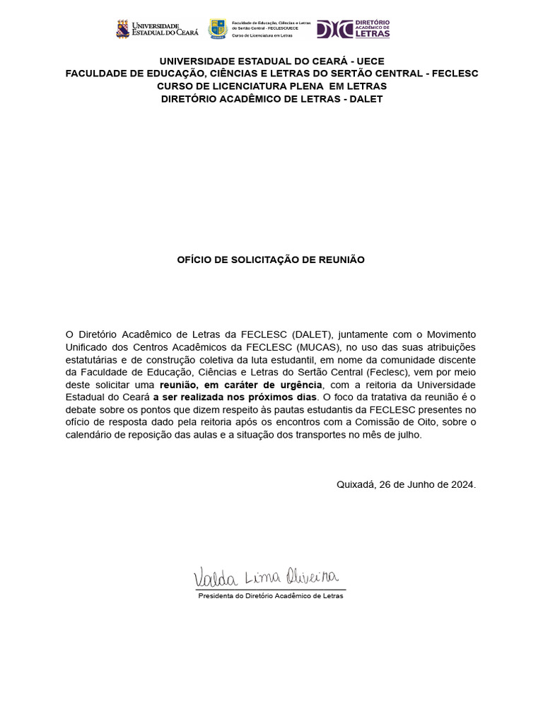 Ofício Reitoria | PDF