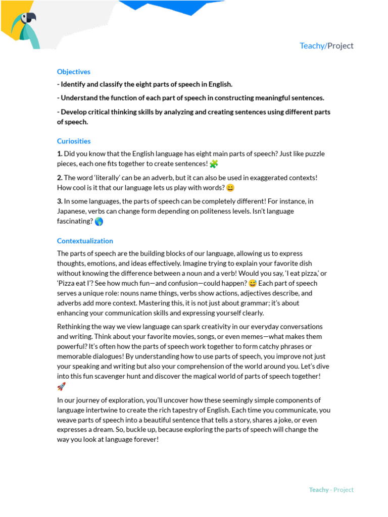 Activity Parts of Speech Scavenger Hunt | PDF | Part Of Speech | Adverb