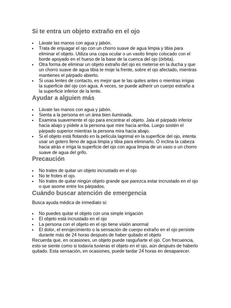Si Te Entra Un Objeto Extraño en El Ojo | PDF